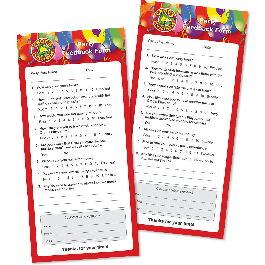 Party Feedback Pads – Croc's Orders